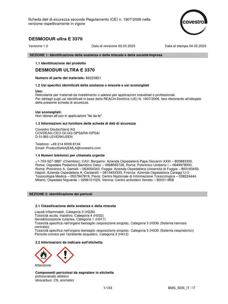 DESMODUR Ultra E 3370 - SDS - V1 | PDF