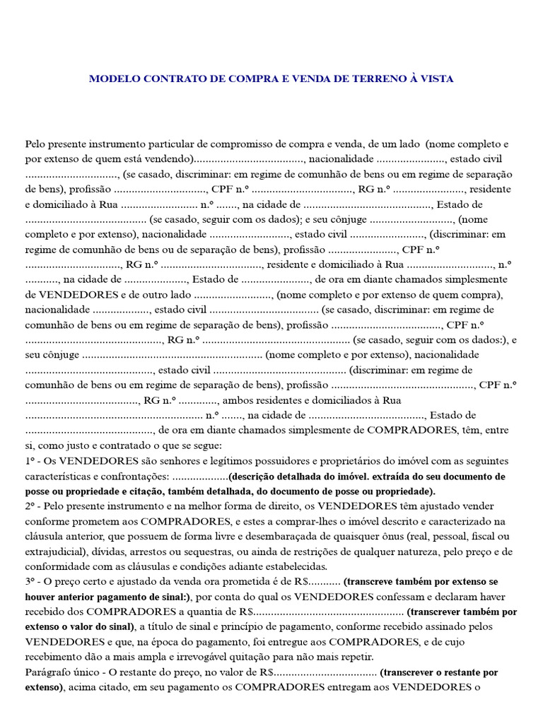 Contrato de Compra de Terreno à Vista | PDF | Negócios | Direito