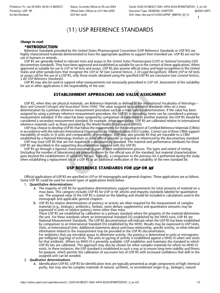 11 USP Reference Standards | Download Free PDF | Metrology | Calibration