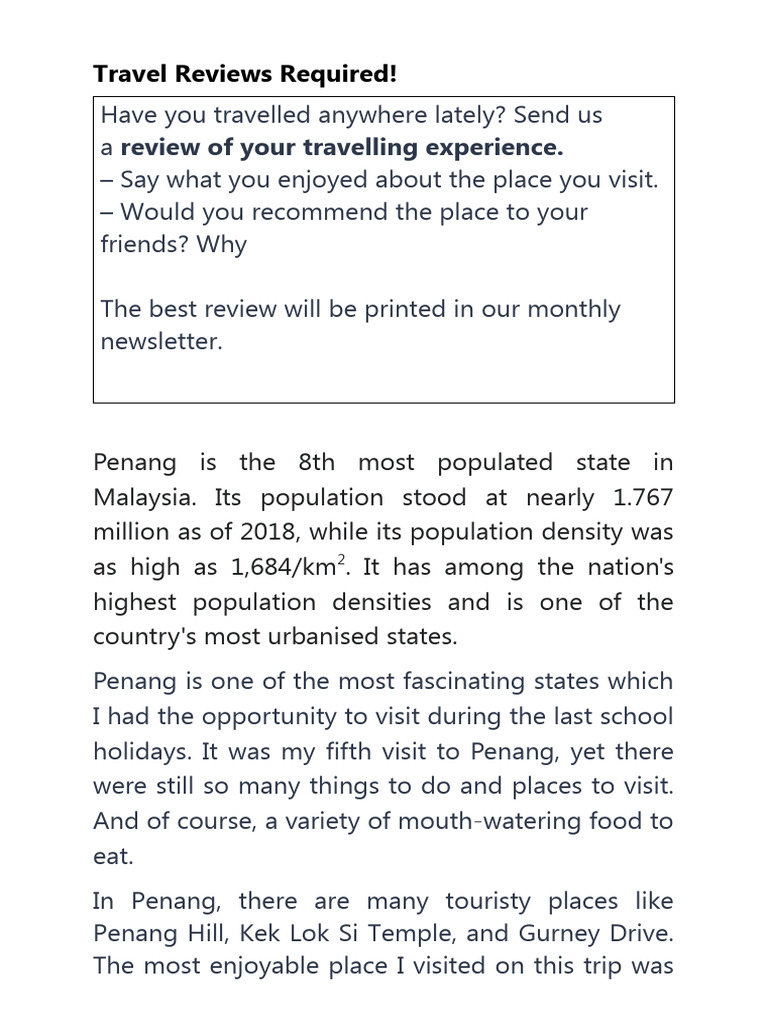 Travel Reviews Required | PDF