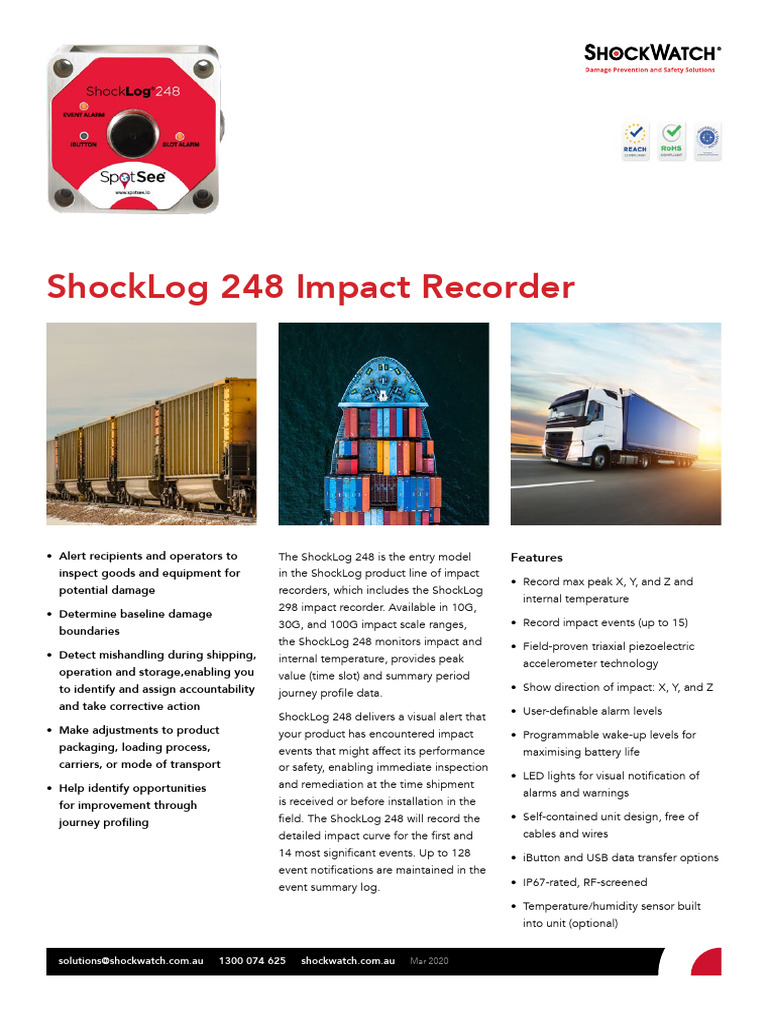 ShockLog 248 Impact Recorder Overview | PDF | Transport | Usb