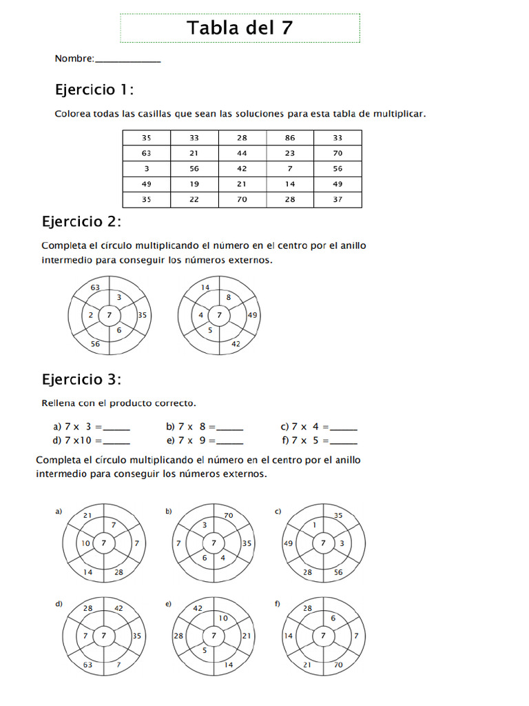Tabla Del 7 y Repaso de Todas Las Tablas | PDF