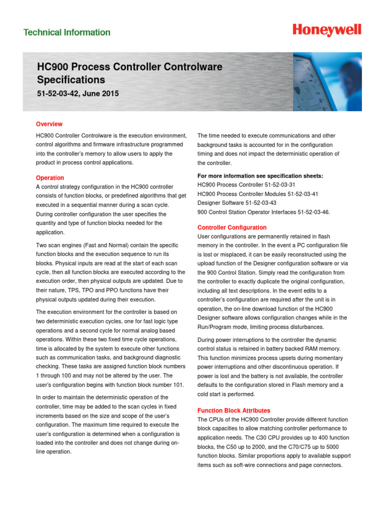 HC900 Process Controller Controlware Specifications: 51-52-03-42, June 2015 | PDF | Feedback ...