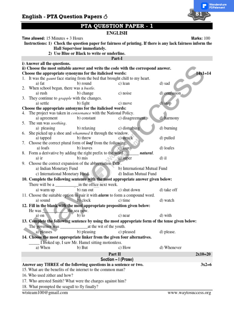 10th English PTA Model Question Papers 6 Sets 2023 2024 | PDF | Forests ...
