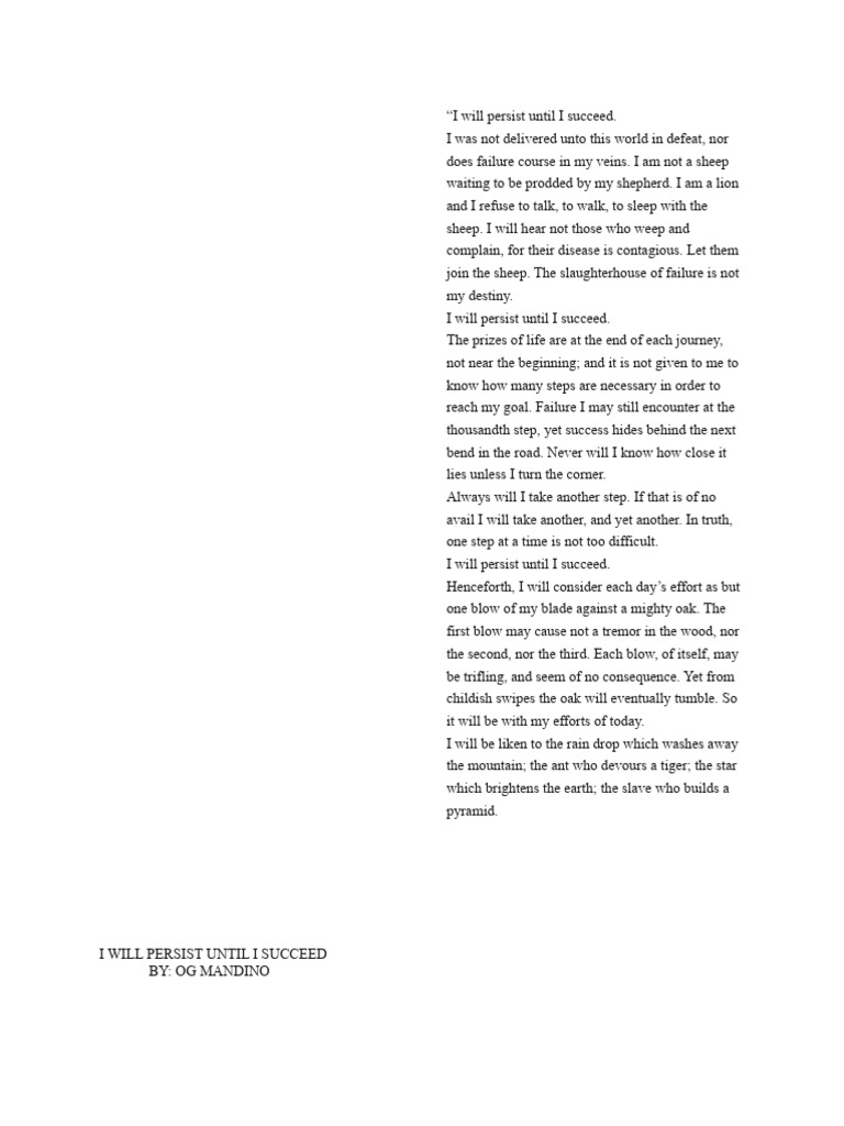 I Will Persist Until I Succeed | PDF