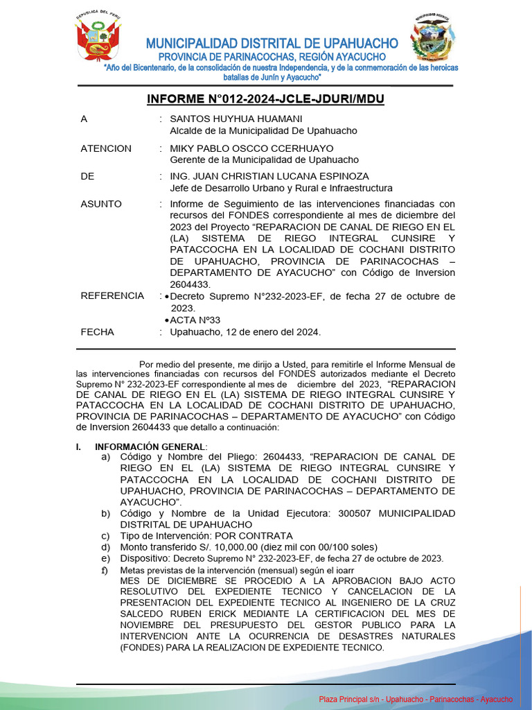 Informe 012 Fondes Cunsire | PDF