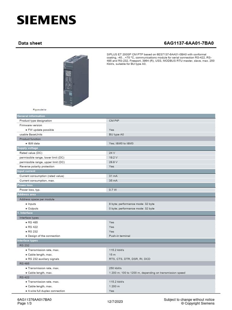 6AG11376AA017BA0 Datasheet en | Download Free PDF | Computer Engineering | Data Transmission