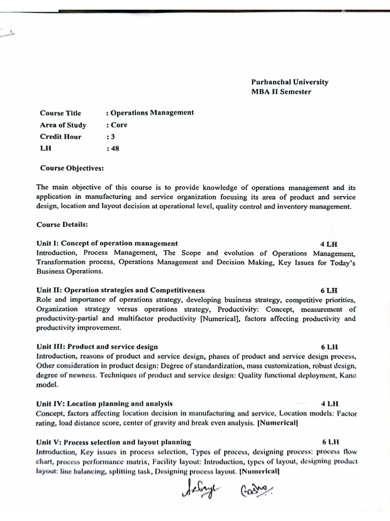 Operation Mgmt New Ed Syllabus | PDF