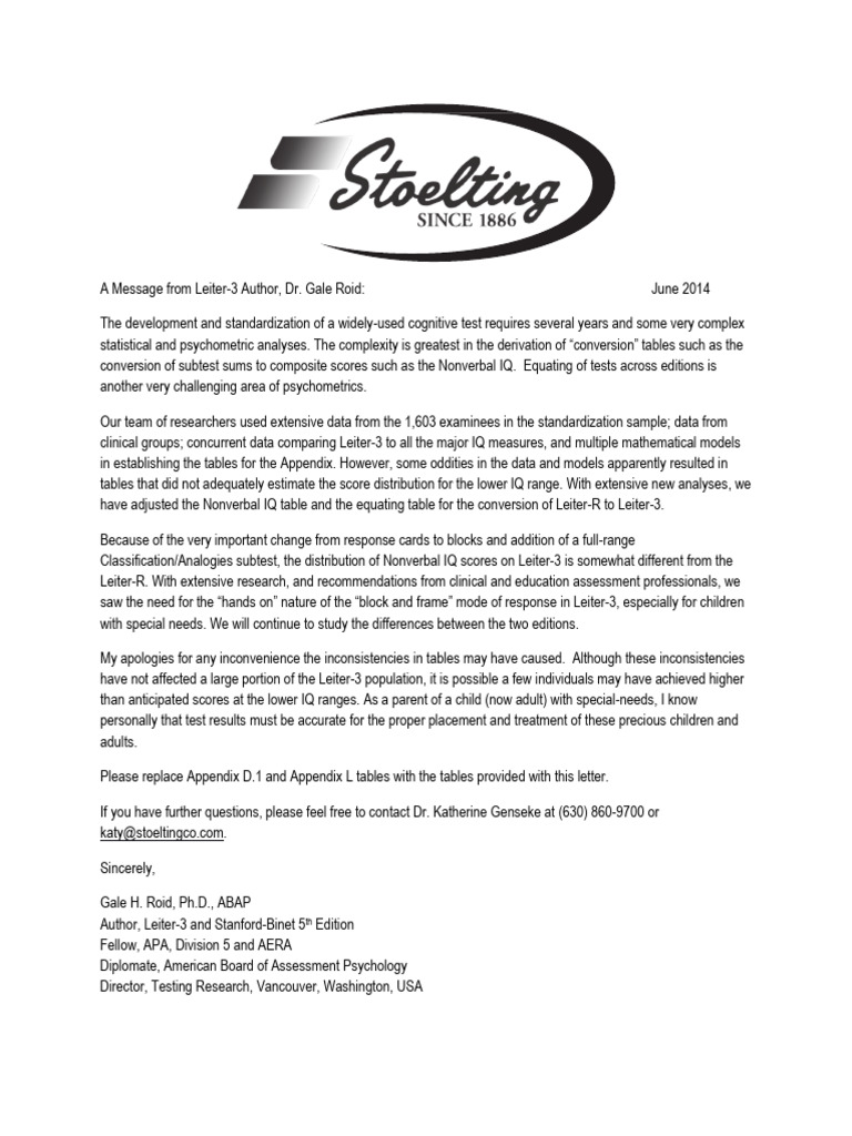 Leiter-3 Appendix D New 2014 | PDF | Hearing Loss | Intelligence Quotient