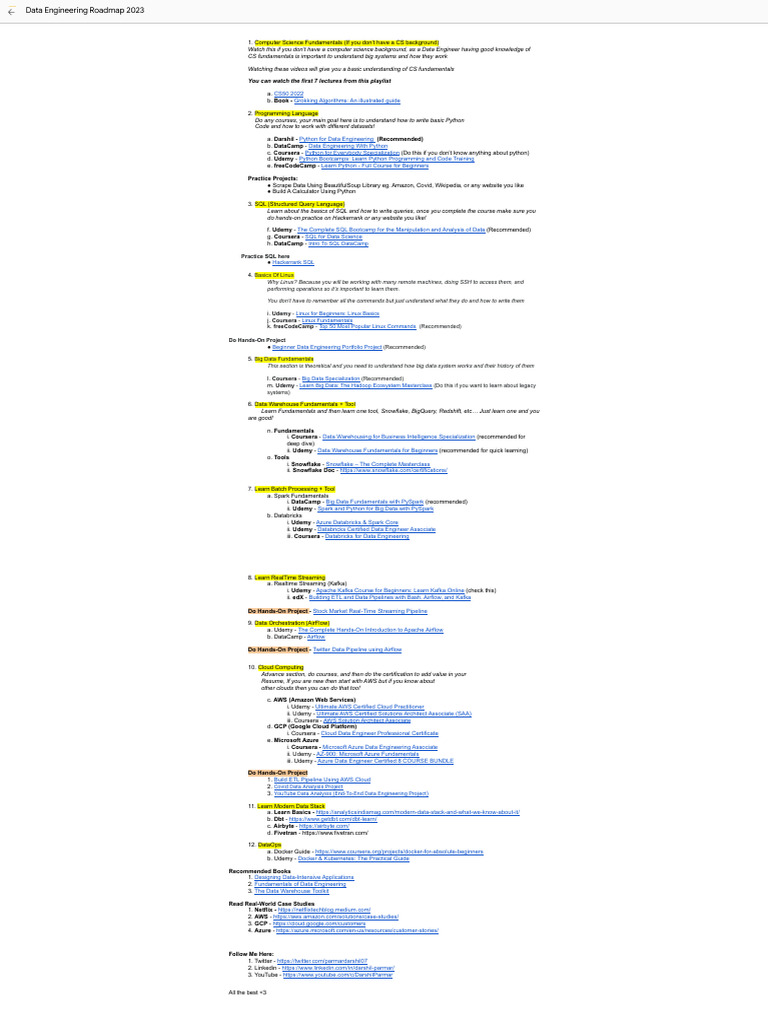 Data Engineering Roadmap 2023 | PDF | Sql | Apache Spark
