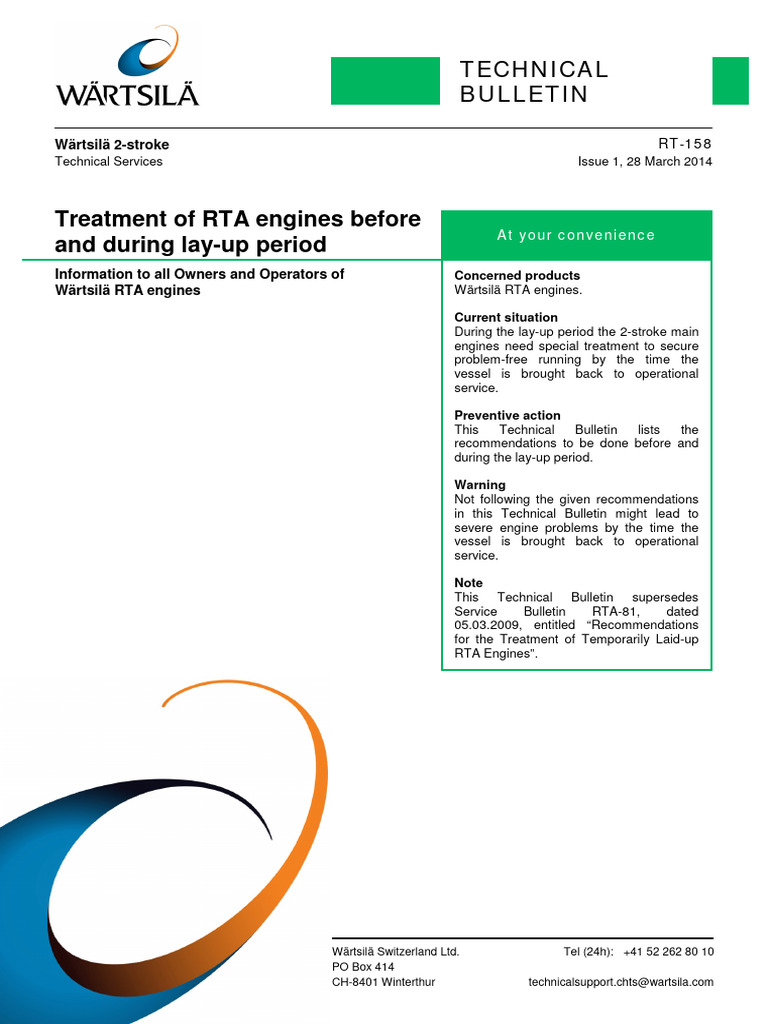 RT-158 Treatment of RTA Engines Before and During Lay-Up Period | PDF ...