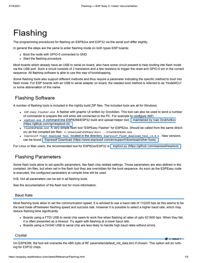 Flashing - ESP Easy 2.1-Beta1 Documentation | PDF | Booting | Computer Hardware