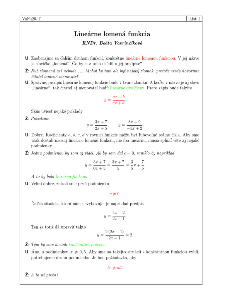 Lineárne Lomená Funkcia | PDF