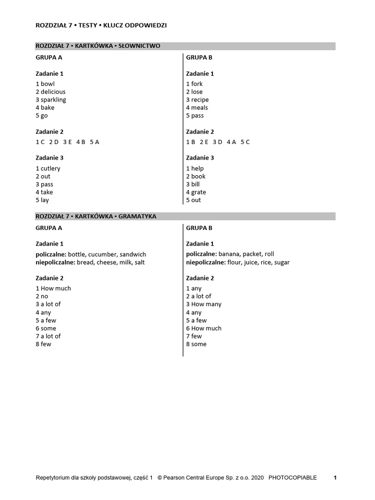 Repet cz1 U7 Tests Answer Key | PDF