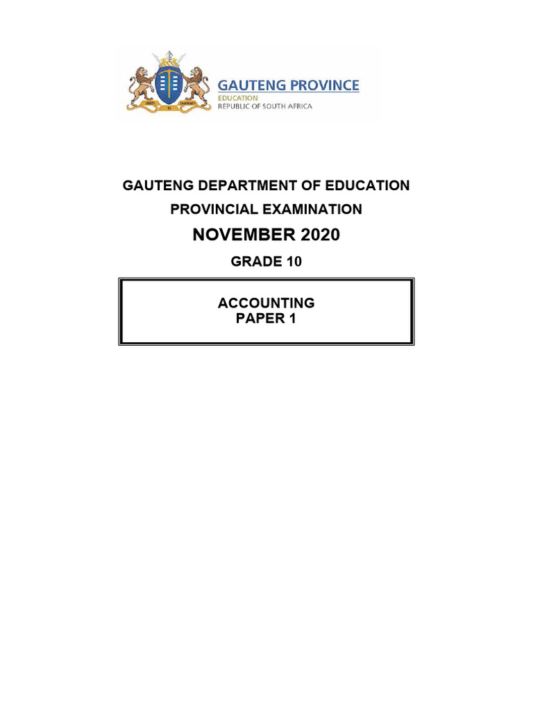 Grade 10 Accounting Paper 1 November 2020 | PDF
