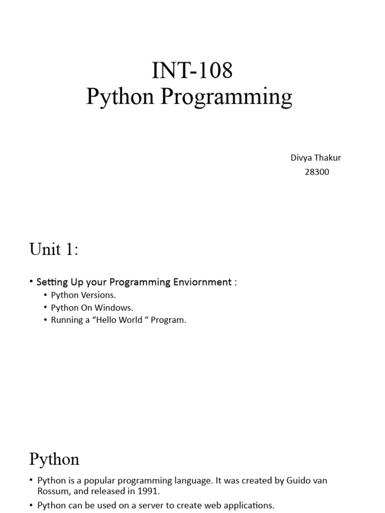 Unit 1 Pdf Python Programming Language Computer Program 9716