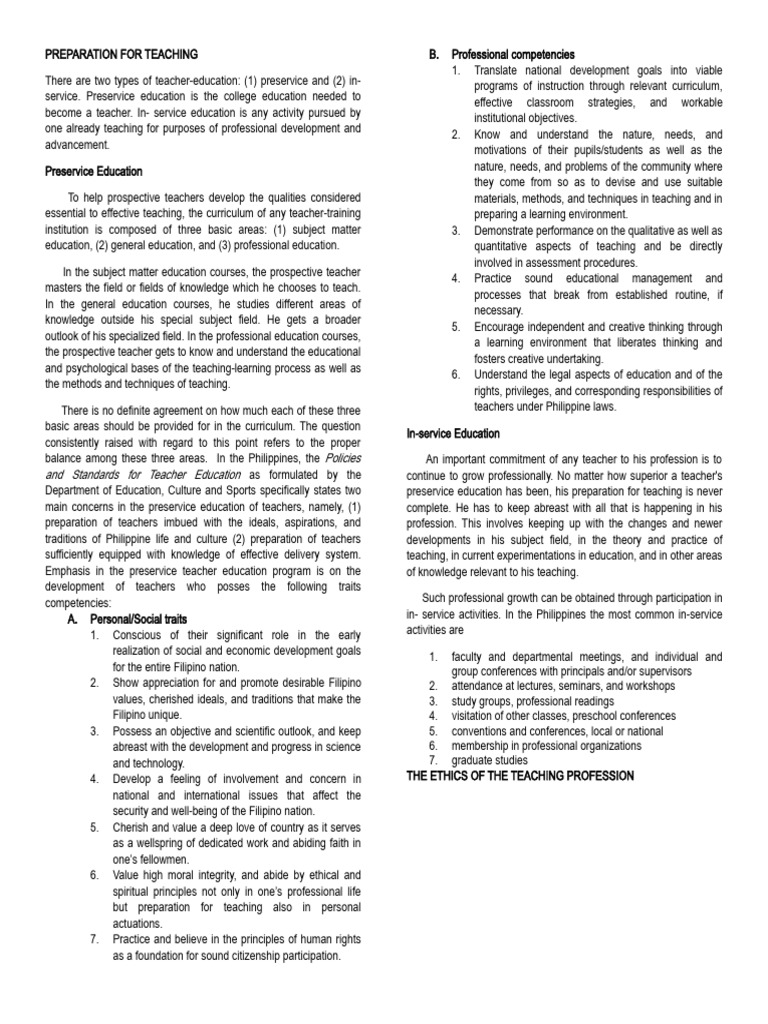 Preparation For Teaching | PDF | Teacher Education | Teachers