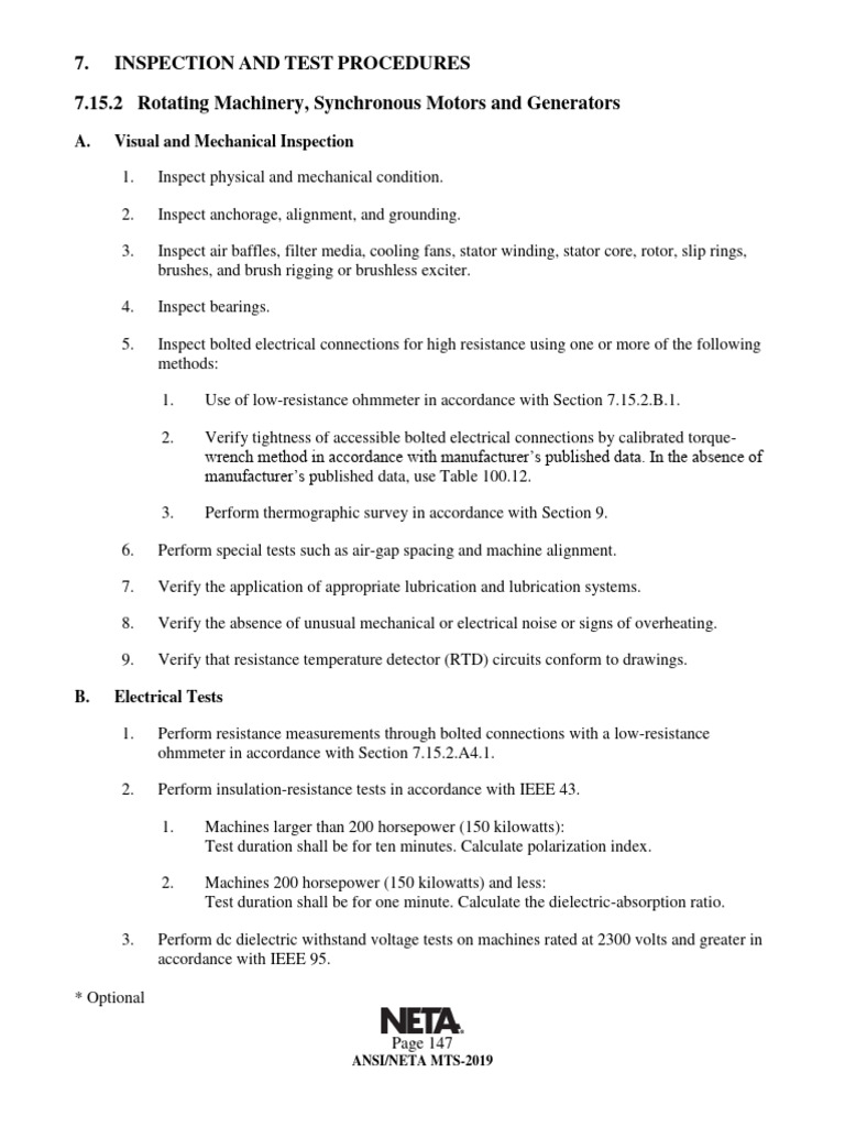 ANSI - NETA MTS-2019 D1 - Rotary Machine Test | PDF