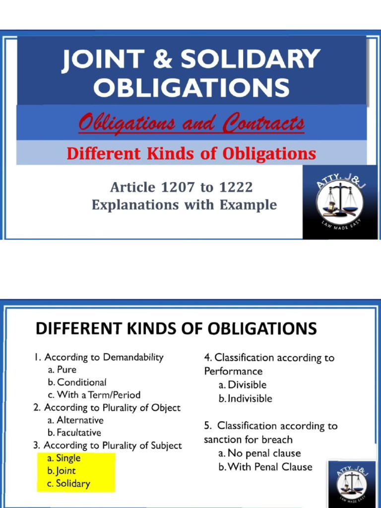 Joint and Solidary (Art.1207-1222) PPT | PDF