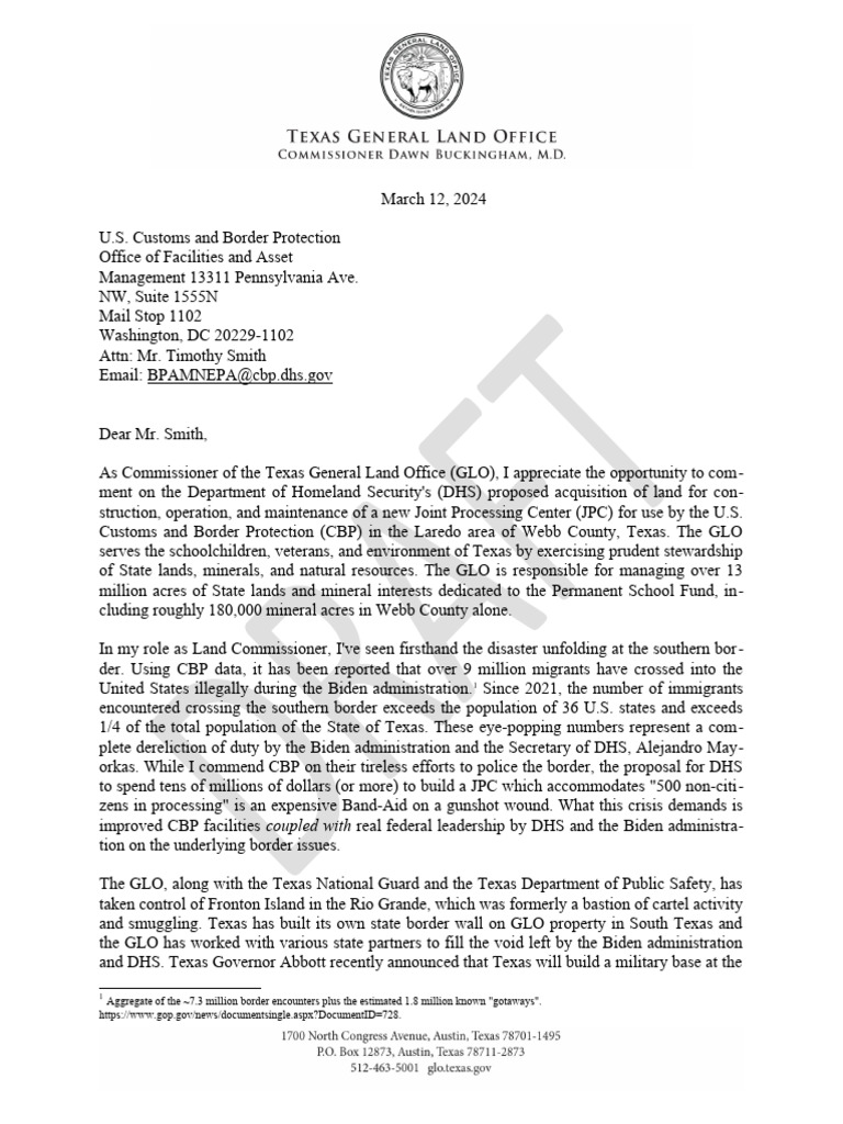 CDB Letter - Joint Processing Facility 3.5.24 Rev | PDF | United States ...