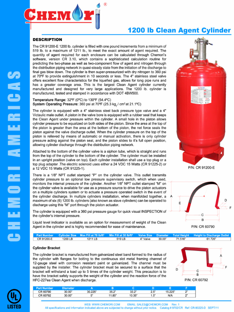 0001 - CHEMORI - 9702CR - 1200 LB Clean Agent Cylinder - Rev 1 | PDF