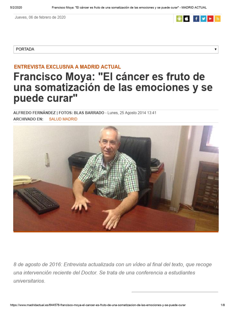 Francisco Moya - El Cáncer Es Fruto de Una Somatización de Las Emociones y Se Puede Curar | PDF ...