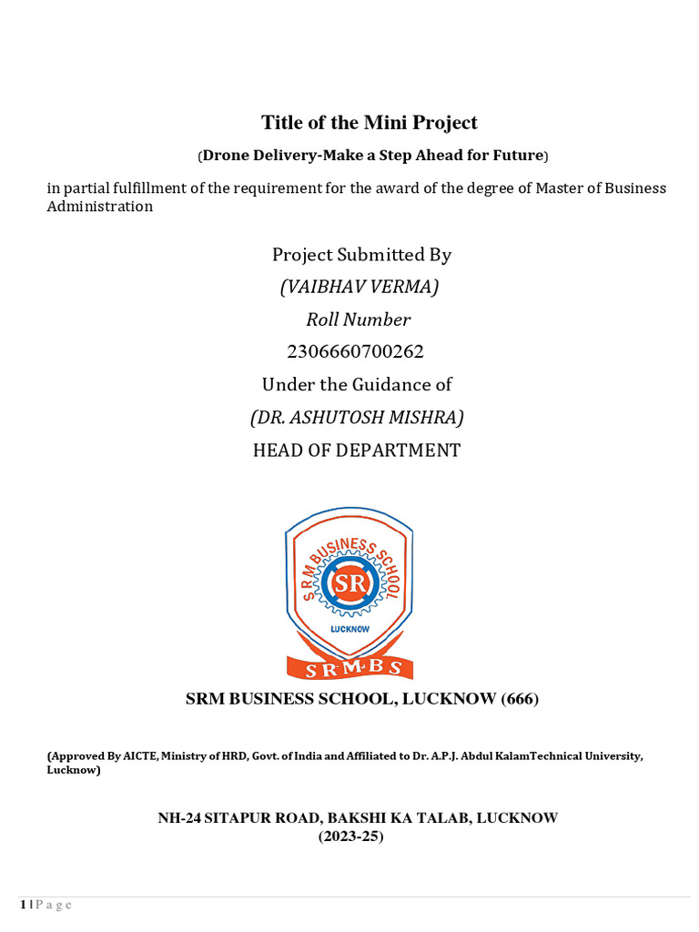 MBA MINI PROJECT111 - Organized (1) Page Number Changed, Date Updated | PDF | Unmanned Aerial ...