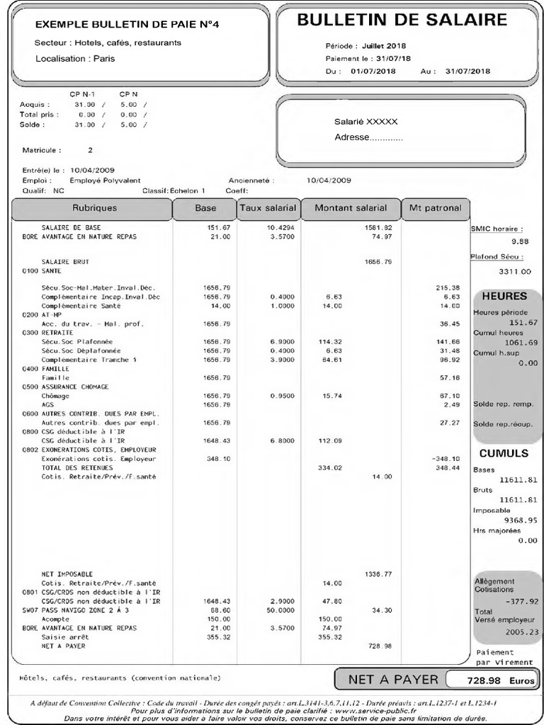 Fiche de Paie Hotel | PDF