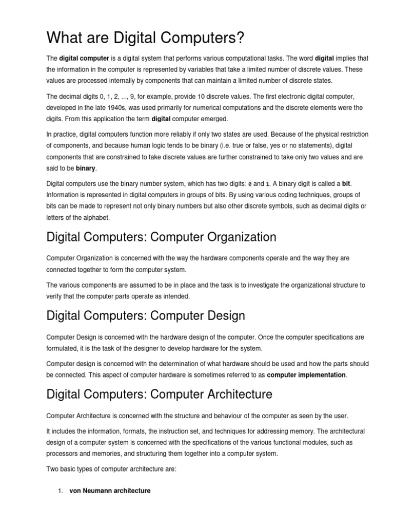 Digital Computer | PDF | Input/Output | Central Processing Unit