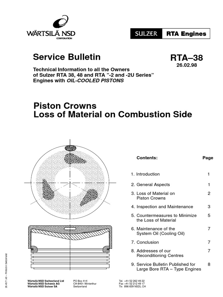 RTA-38 Piston Crowns Loss of Material On Combustion Side | PDF | Piston ...