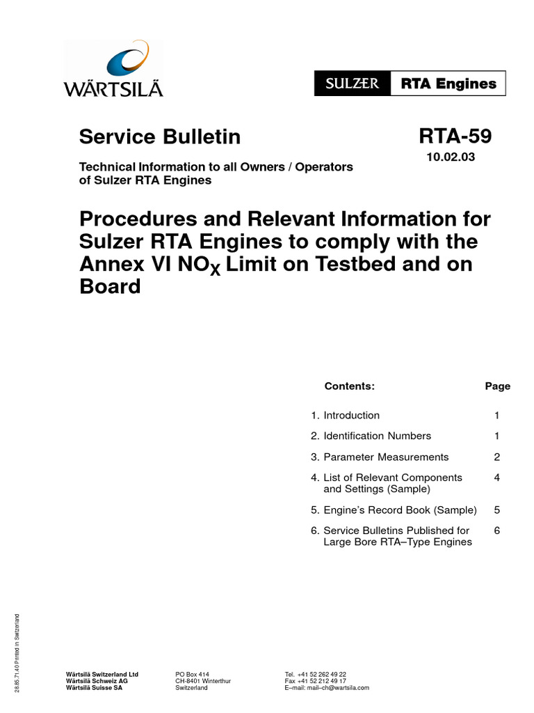 Sulzer RTA Engine NOx Compliance Guide | PDF | Piston | Pump