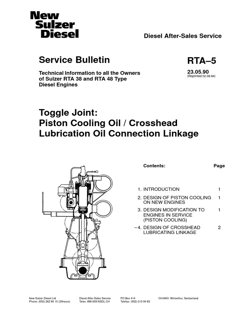 RTA-05 Piston Cooling Oil and Crosshead Lubrication Oil Connection Linkage Zdfa | PDF | Piston ...