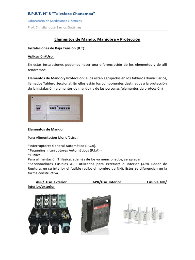Clase de Elementos de Mando, Maniobra y Proteccion | PDF