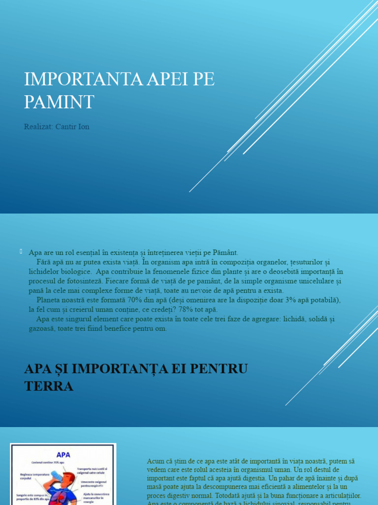 Prezentare Chimie Importanta Apei in Viata Omului | PDF