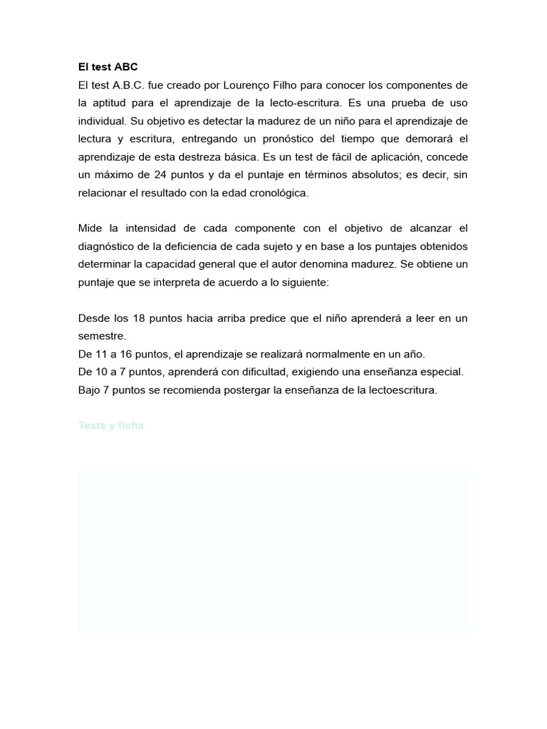 El test ABC | PDF | Aprendizaje | Educación primaria