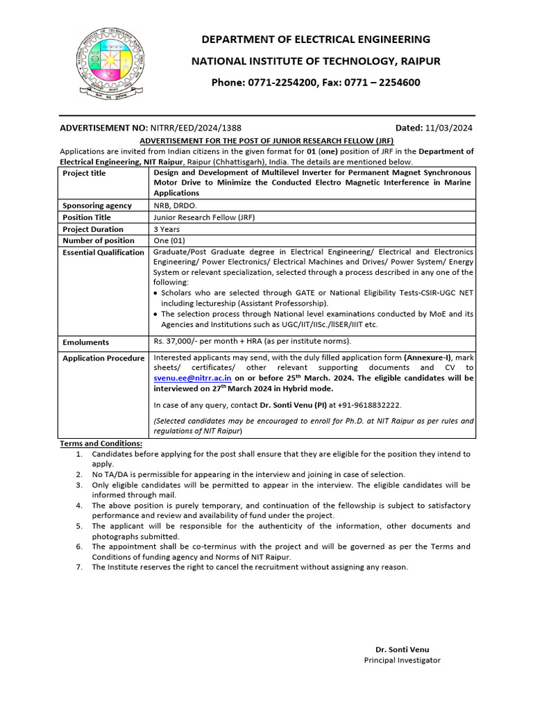 JRF Advertisement | PDF