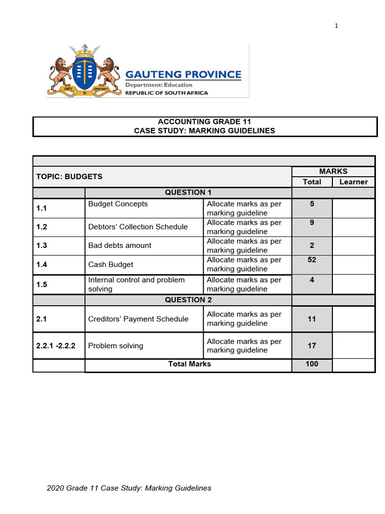 Grade 11 Accounting Case Study Guidelines | PDF | Debt | Bad Debt