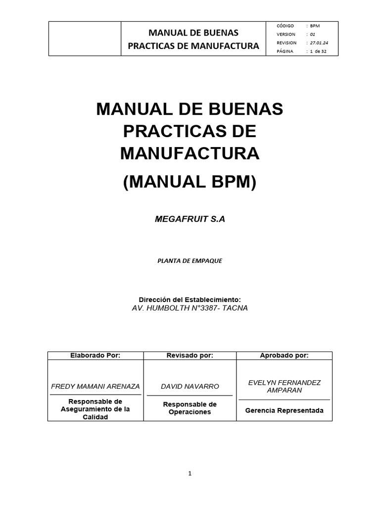 Manual BPM - PLANTA EMPACADORA MEGAFRUIT SA | PDF | Alimentos | Seguridad alimenticia