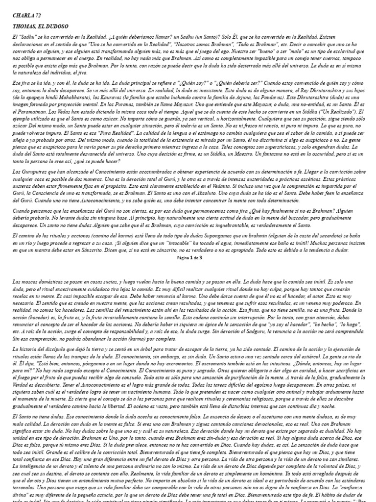 Charla 72.thomas, El Dudoso | PDF | Dios | Mantman (hinduismo)