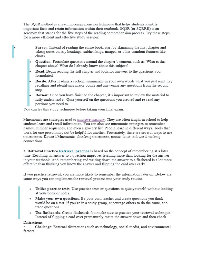 Learinig Techniques | PDF | Mnemonic | Reading Comprehension