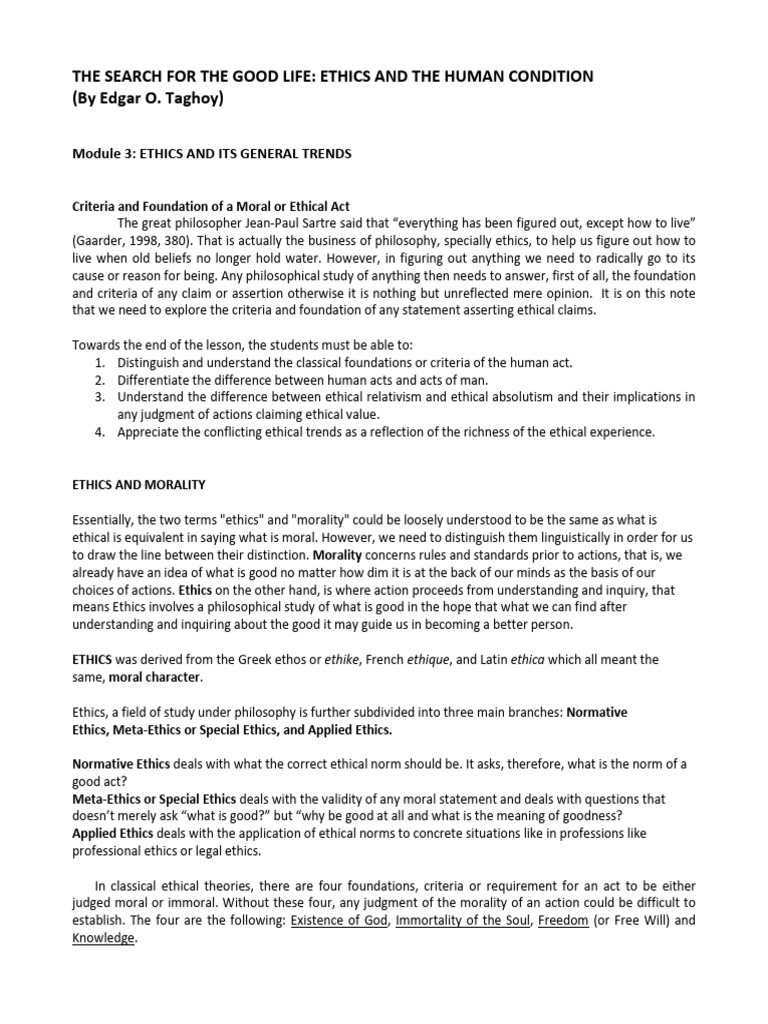 Foundations of Ethical Acts Explained | PDF | Hedonism | Pleasure