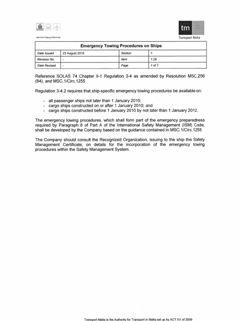 Emergency Towing Procedures on Ships (3) | PDF