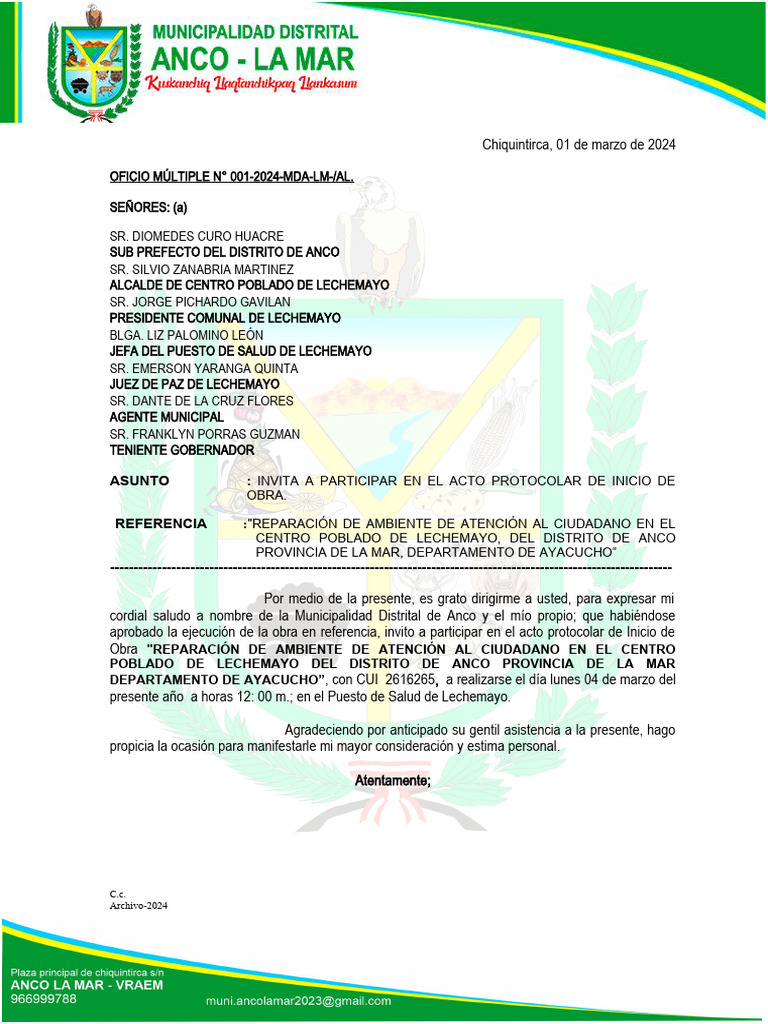 Oficio Multiple #001 - Invitación | PDF