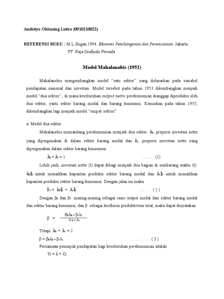 Model Neo Keynesian Mahalanobis | PDF