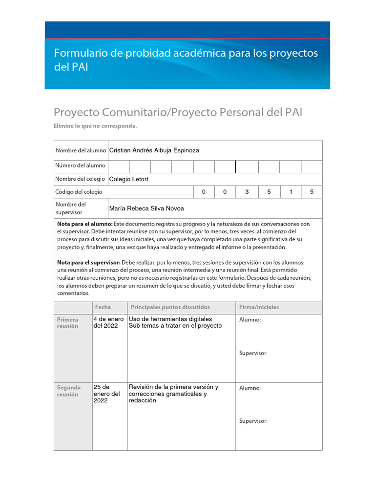 Formulario Probidad Académica (Español) | PDF