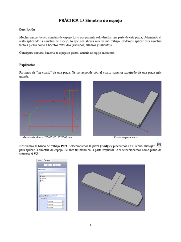 Prácticas FreeCAD 17 - Simetría de Espejo | PDF