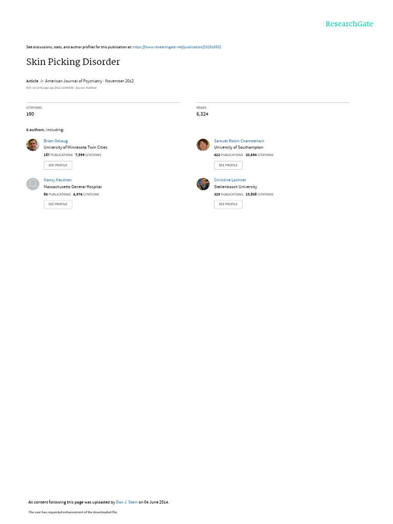 Skin picking disorder | PDF | Mental Disorder | Obsessive–Compulsive Disorder