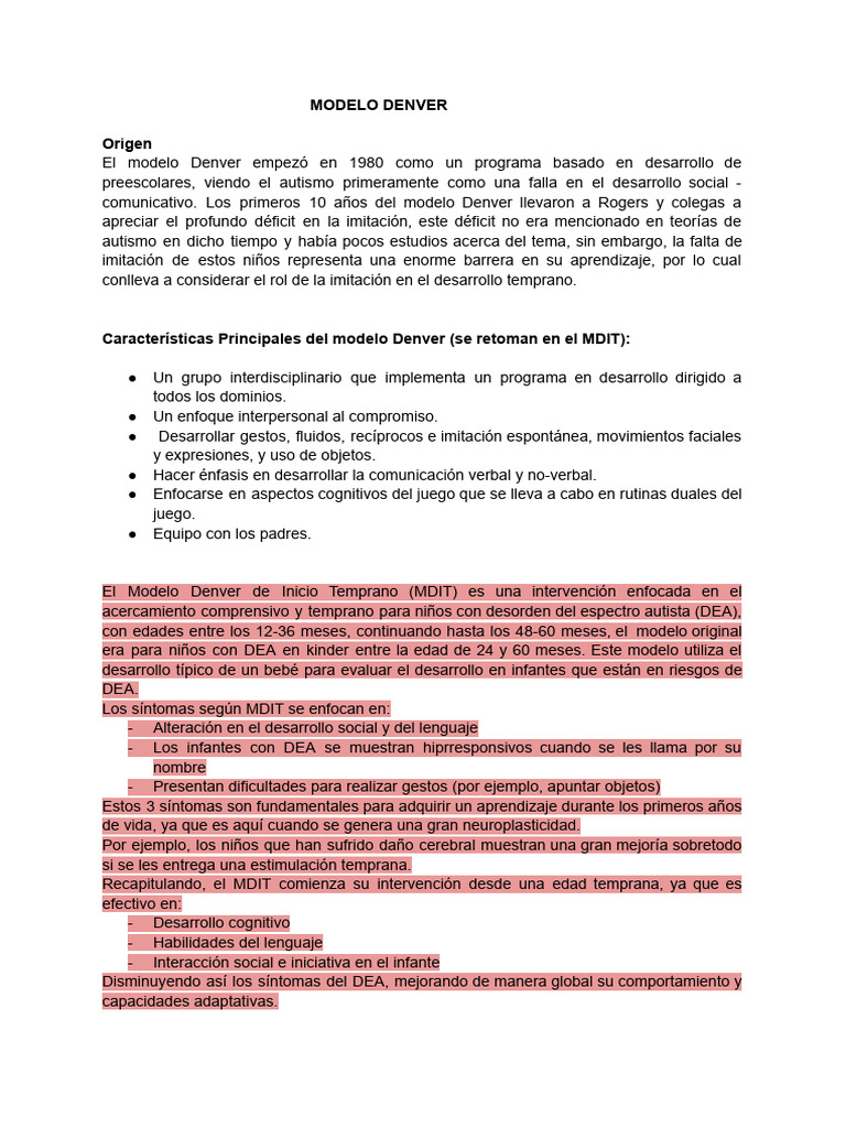 modelo DENVER | PDF | Cerebro | Espectro autista
