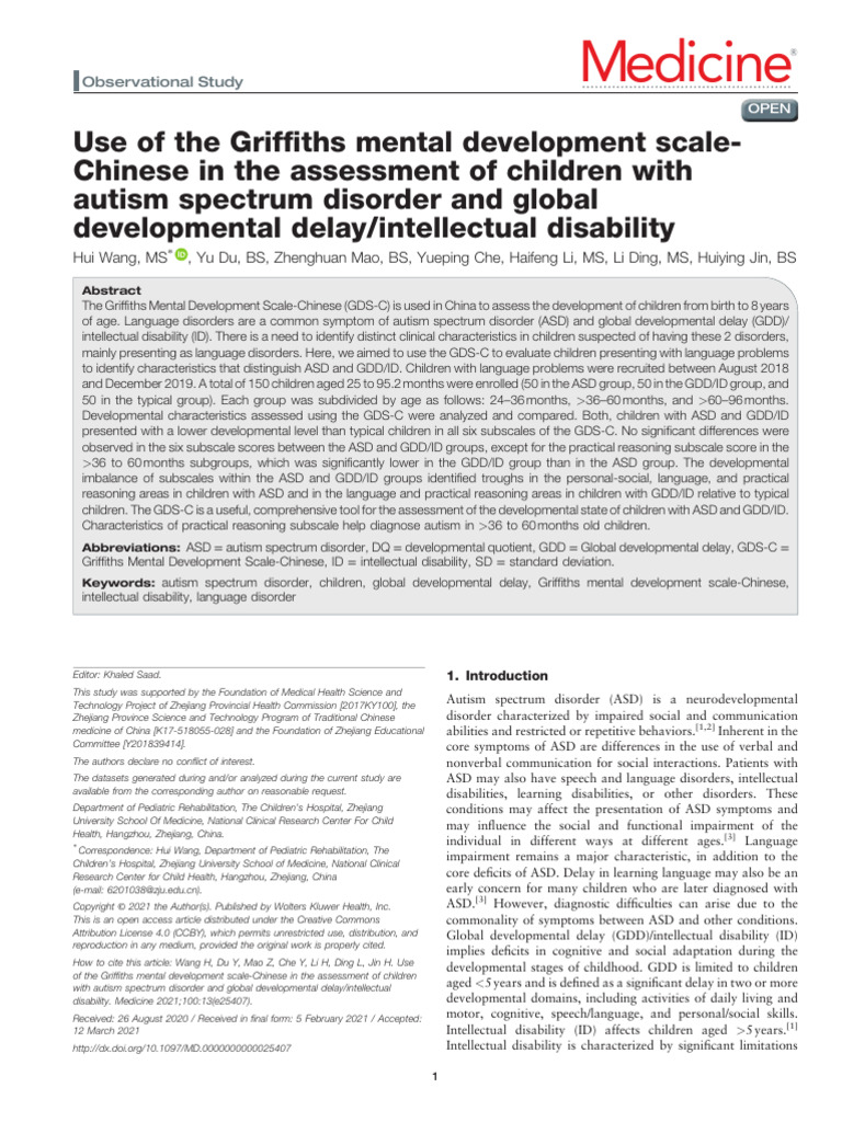 Use of The Griffiths Mental Development Scale Chinese | PDF | Self ...