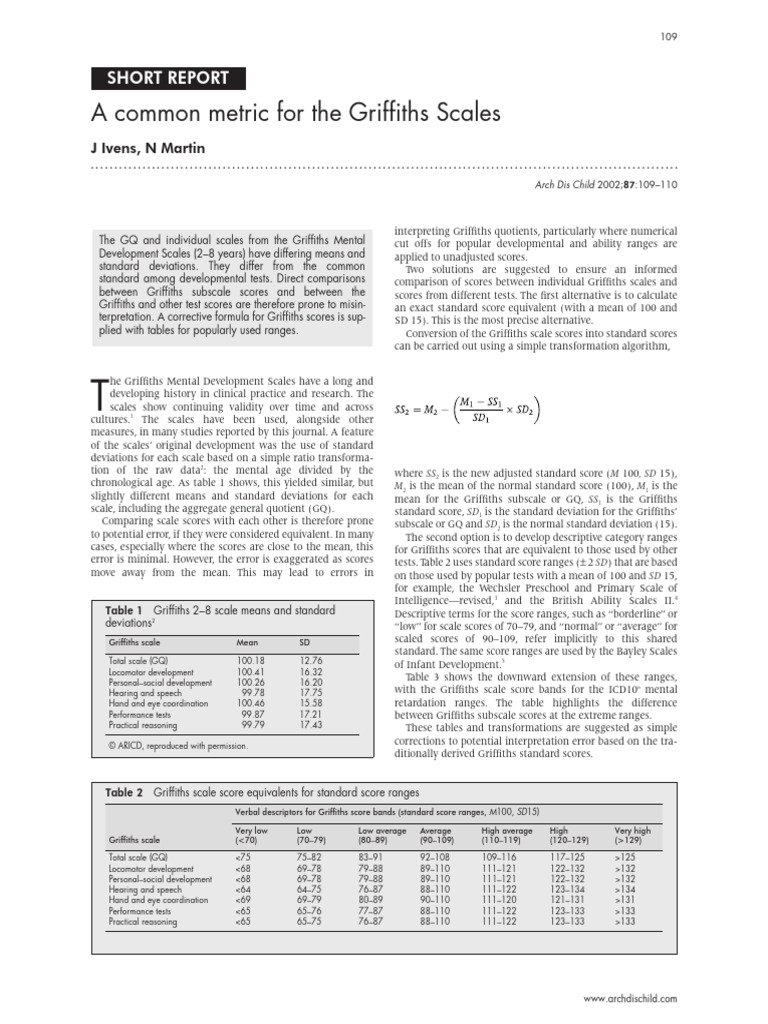 Acommonmetricforthe Griffiths Scales | PDF | Standard Score | Standard ...